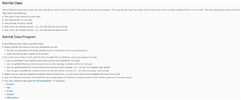 rainfall class write a rainfall class that stores the