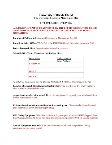 Dive Plan Tipsdoc Division Of Research And Economic Development