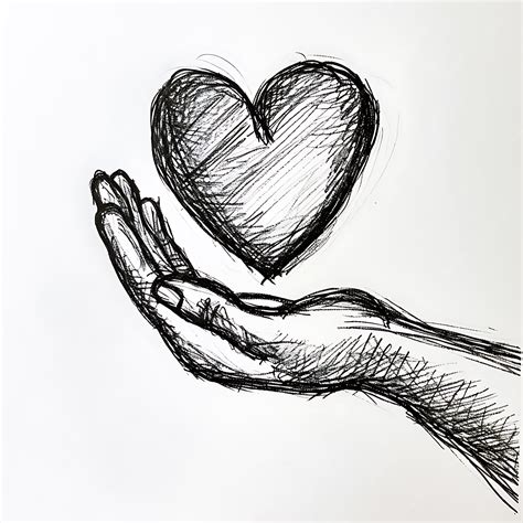 Premium Photo Hand Holding A Heart Pencil Drawing On A White Background