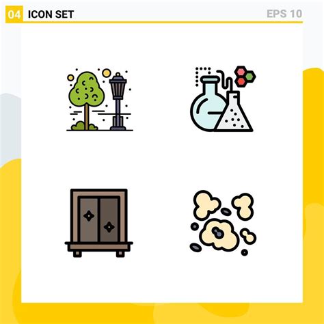 Filledline Flat Color Pack Of 4 Universal Symbols Of Tree Cupboard Park Test Dressing Editable