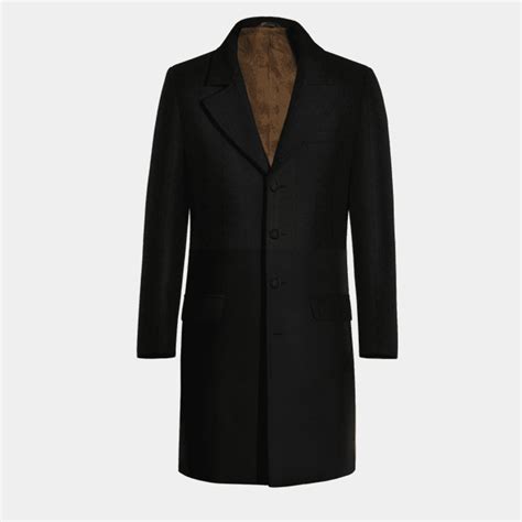 Black Long Chesterfield Coat With Brown Lining