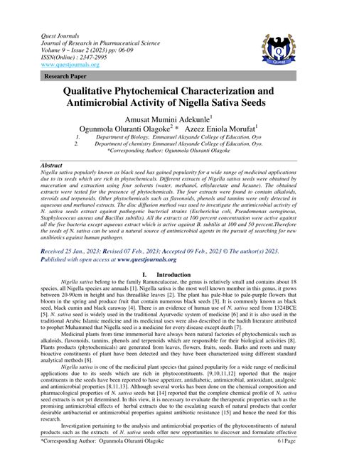 Pdf Qualitative Phytochemical Characterization And Antimicrobial Activity Of Nigella Sativa Seeds