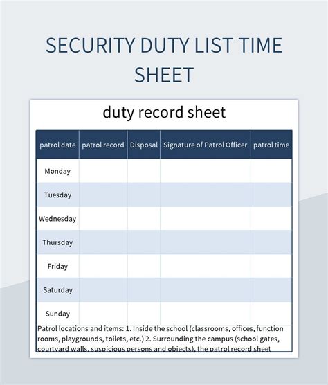 Security Patrol Log Sheet Template Strykerav