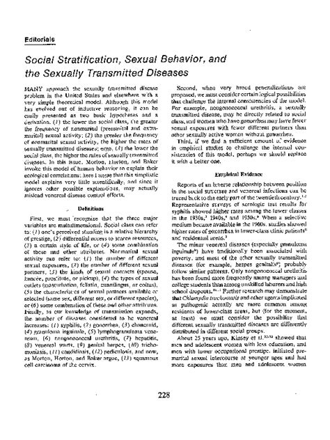 Pdf Social Stratification Sexual Behavior And The Sexually Transmitted Diseases William