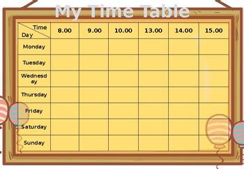 My Cute Time Table Editable By Kobpon Buamas TPT