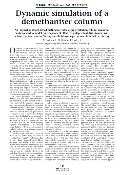 Pdf Dynamic Simulation Of Demethanizer Column