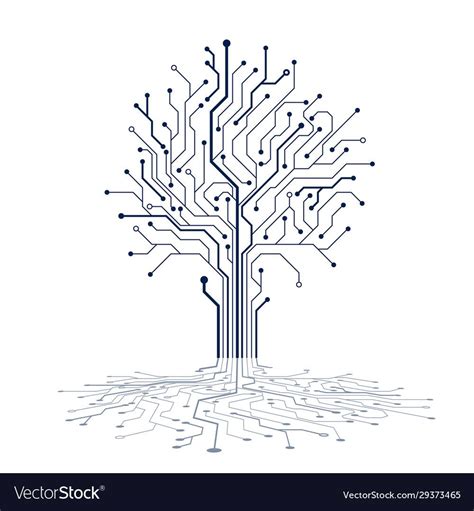 Circuit Tree Silhouette Technology Background Vector Image On