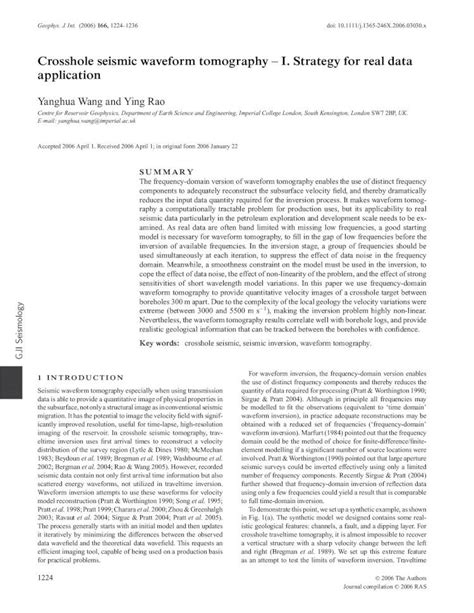 pdf crosshole seismic waveform tomography i strategy for spiral
