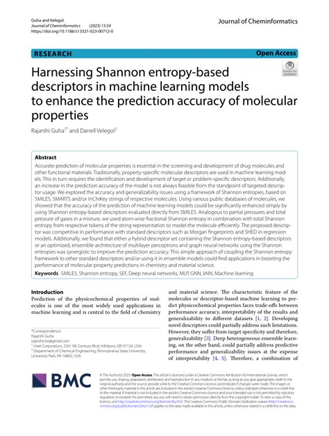 Pdf Harnessing Shannon Entropy Based Descriptors In Machine Learning Models To Enhance The