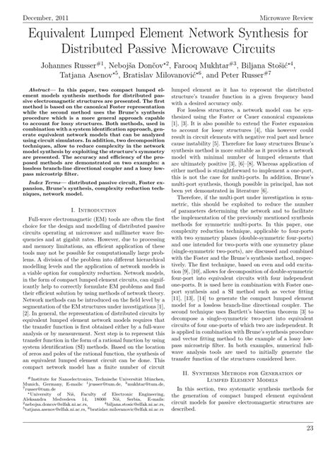 Pdf Equivalent Lumped Element Network Synthesis For Distributed