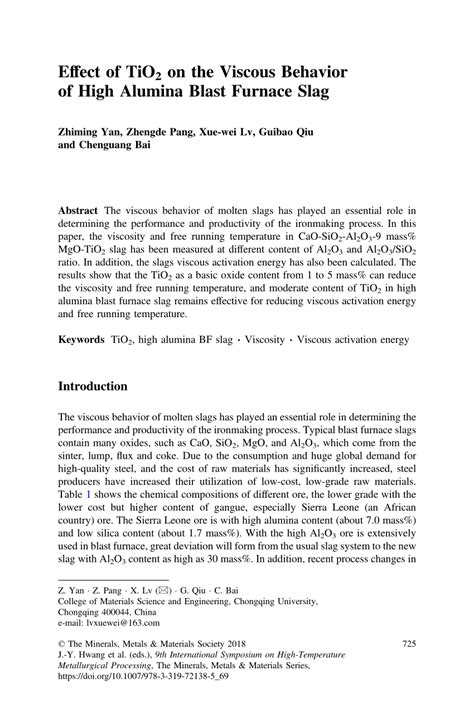 pdf effect of tio2 on the viscous behavior of high alumina blast