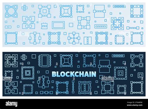 2 Blockchain Thin Line Concept Horizontal Colorful Banners Block