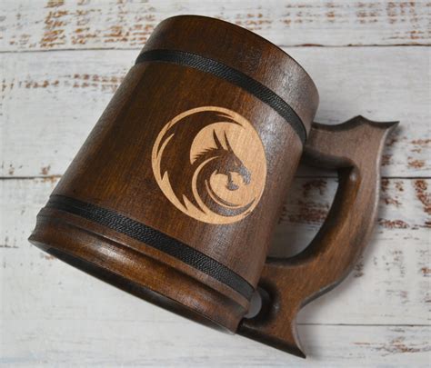 Келих для пива Дракон I пивний келих із дерева темний I Кружка деревяна під пиво Id