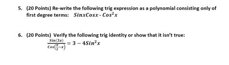 Solved 5 20 Points Re Write The Following Trig Expression
