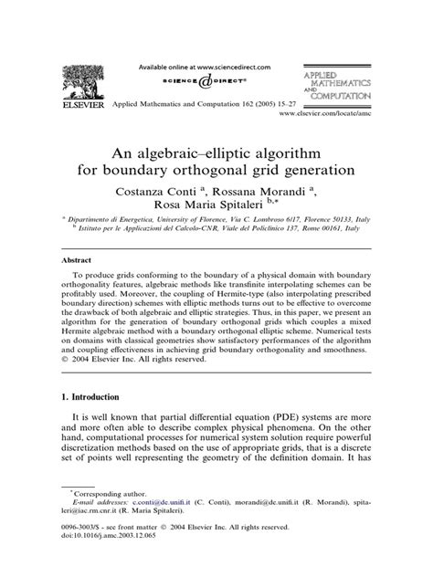 Orthogonal Algebraic Elliptic Structured Grid Generation Pdf Numerical Analysis Partial