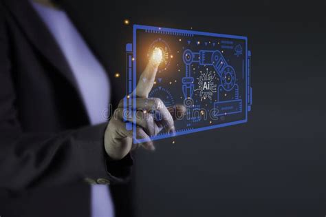 Ai Technology Analysis Concept Hand Point To Using Ai Technology To Control Automatic Machines