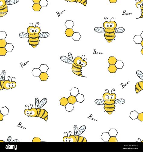 Seamless Cute Bees Pattern Vector Honey Background Stock Vector Image And Art Alamy