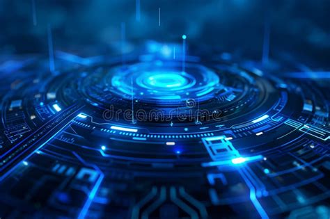 Abstract Technology Background Blue Glow Circuit Board Pattern Neon Light Lines Bright