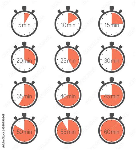 Stopwatches Graphic Icons Set Countdown Symbols Collection From 5 To 60 Minutes Timers Design