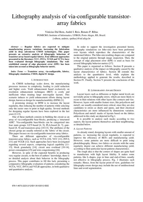 Pdf Lithography Analysis Of Via Configurable Transistor Array Fabrics