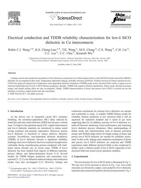 Pdf Electrical Conduction And Tddb Reliability Characterization For