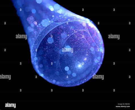 Blue Glowing Bubble Universe In Space With Particles Computer