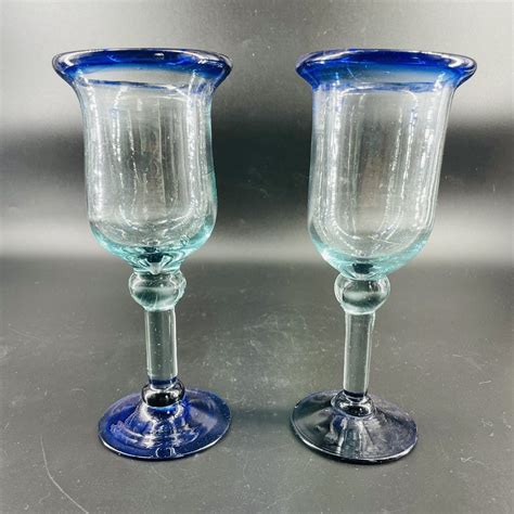 Mexican Hand Blown Wine Glasses Handcrafted Wine Glasses Elegant