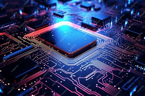 Abstract Computer Circuit Cyberspace Design With Neon Lighting