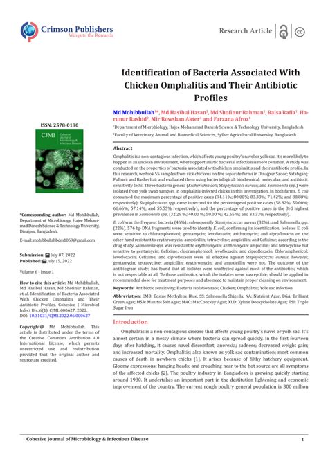 Pdf Identification Of Bacteria Associated With Chicken Omphalitis And