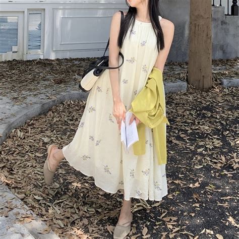 데이비 바캉스 플라워 홀터넥 민소매 롱원피스