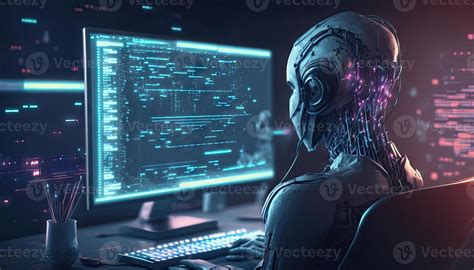 Artificial Intelligence Cyborg Using Computer And Typing Keyboard
