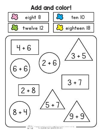 Color By Code Single Digit Addition Worksheets Itsy Bitsy Fun