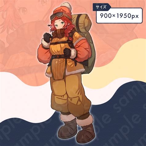 【立ち絵素材】雪山登山服の赤髪女性のイラスト・現代・三つ編み・全身表情10種＋α Pompack