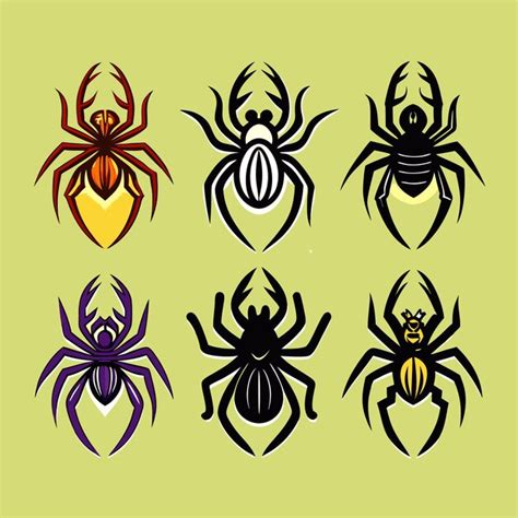 Premium Vector Set Of Six Different Colored Spider Illustrations