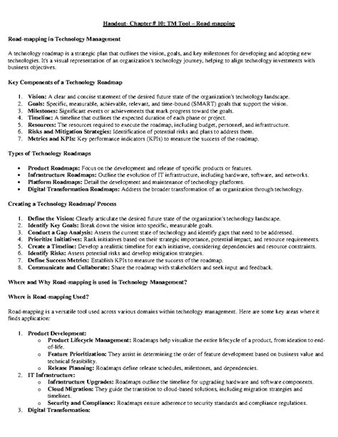 Handout Road Mapping Handout Chapter 10 Tm Tool Road Mapping Road Mapping In Technology