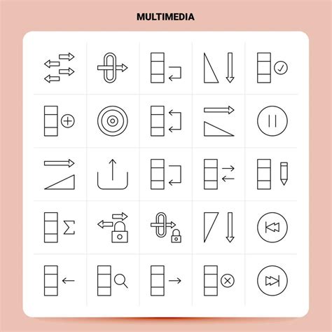 Outline 25 Multimedia Icon Set Vector Line Style Design Black Icons Set Linear Pictogram Pack