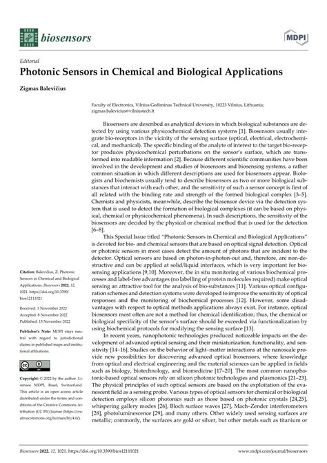 Pdf Photonic Sensors In Chemical And Biological Applications