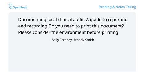 Documenting Local Clinical Audit A Guide To Reporting And Recording Do
