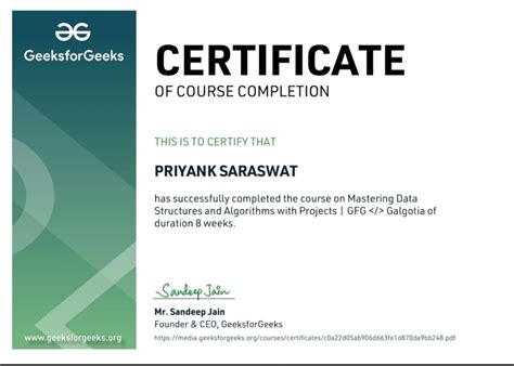 Priyank Saraswat On Linkedin Geeksforgeeks Certificate Learning