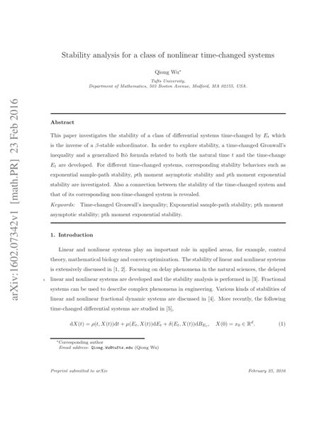 PDF Stability Analysis For A Class Of Nonlinear Time Changed Systems
