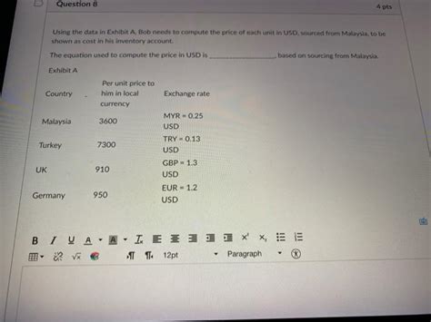 solved question 8 4 pts using the data in exhibit a bob