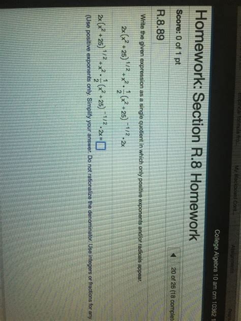 Solved College Algebra 10 Am Homework Section R 8 Homework