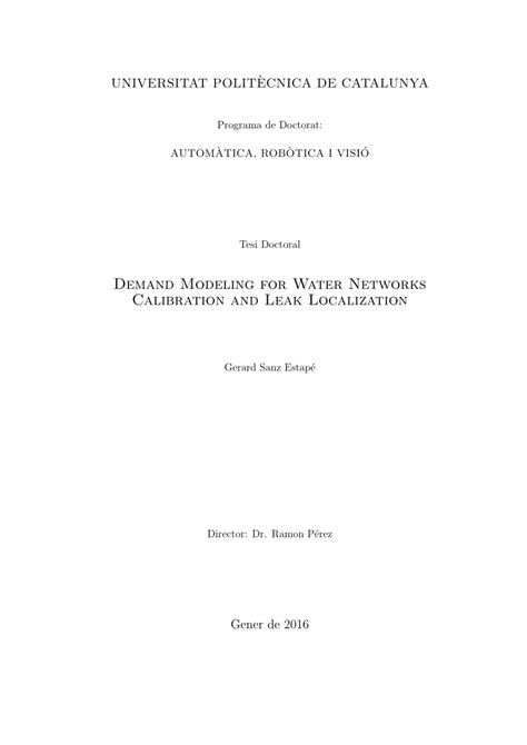 Pdf Demand Modelling For Water Networks Calibration And Leak Localization