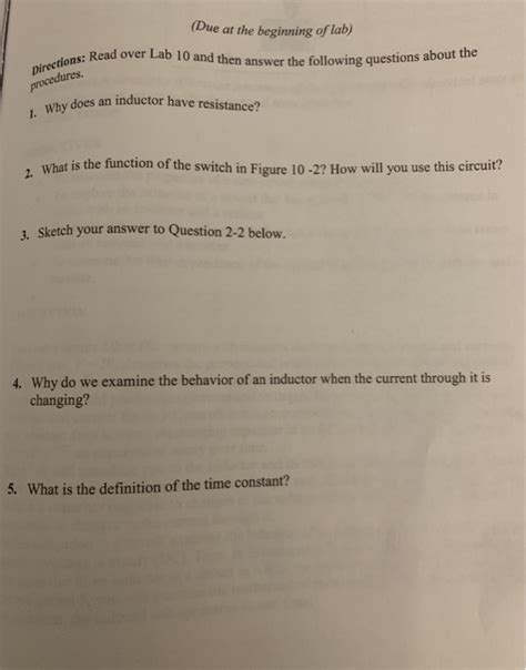 Solved Due At The Beginning Of Lab Directions Read Over