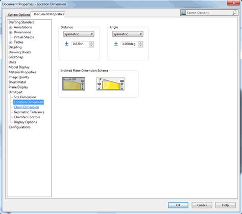 document properties dimxpert location dimension 2020 solidworks