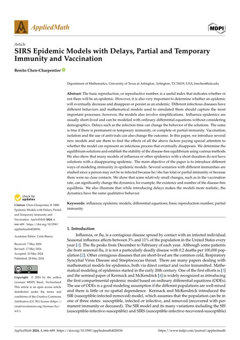 Pdf Sirs Epidemic Models With Delays Partial And Temporary Immunity