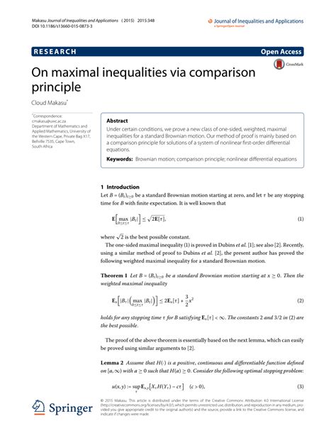 Pdf On Maximal Inequalities Via Comparison Principle