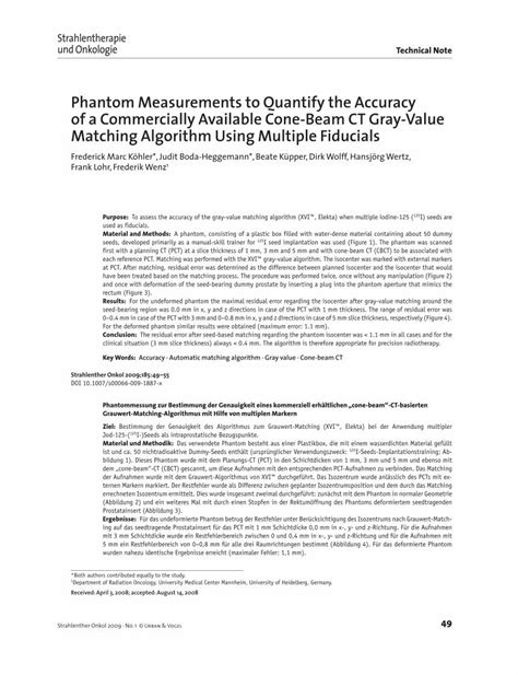 Pdf Phantom Measurements To Quantify The Accuracy Of A Commercially Available Cone Beam Ct