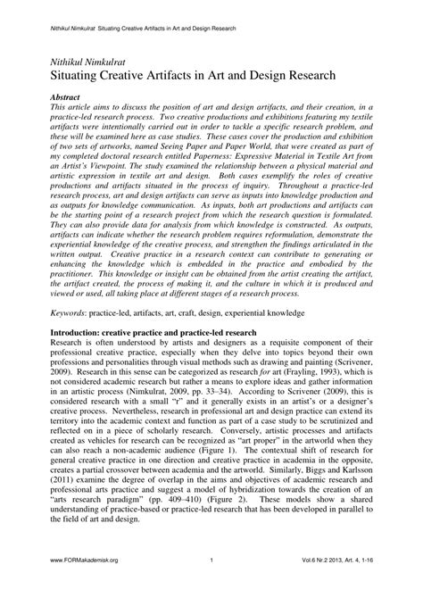 Pdf Situating Creative Artifacts In Art And Design Research