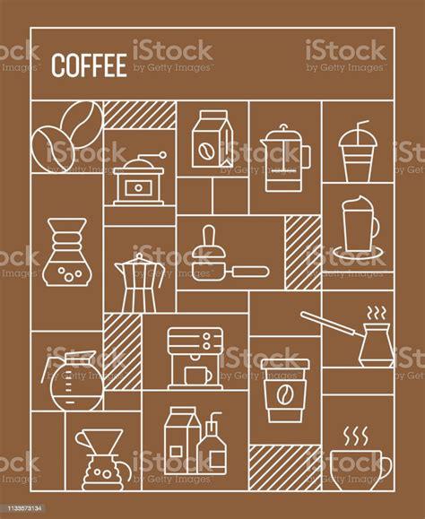 커피 컨셉 커피 라인 아이콘 기하학적 복고풍 스타일 배너 및 포스터 개념 커피에 대한 스톡 벡터 아트 및 기타 이미지 커피